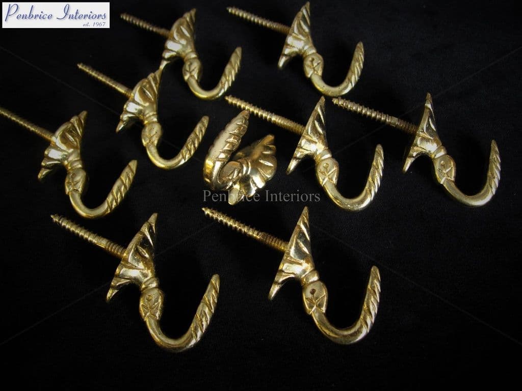10 Solid Brass Tassel Hooks Builders Wall Egypt Cup Diy Hook 3cm Projection New