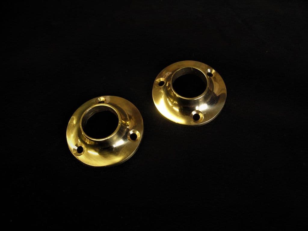 2 Brass Recess Pole Sockets Brackets 20mm Curtain Wardrobe Rail Supports