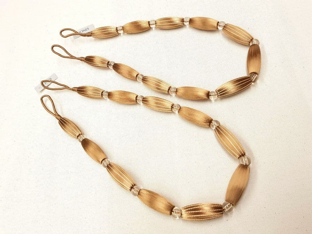 2 Gold Curtain Bead Rope Tie Backs Pimlico HB660/GOL Pair Fabric Drape ...
