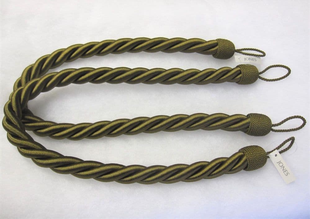 2 OLIVE GREEN Curtain Rope Tiebacks LARGE CHUNKY JUMBO Drape Cable tie ...