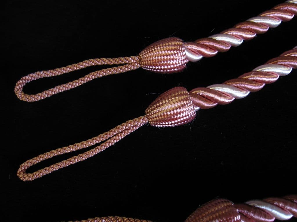 2 Rope curtain tiebacks Pink & Cream slender slinky cord drape tie hold ...