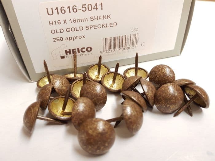 250 Old Gold Speckled 16mm upholstery nails large tacks Heico furniture ...