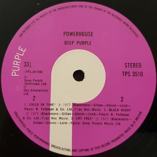 DEEP PURPLE Powerhouse Vinyl Record LP Purple 1977