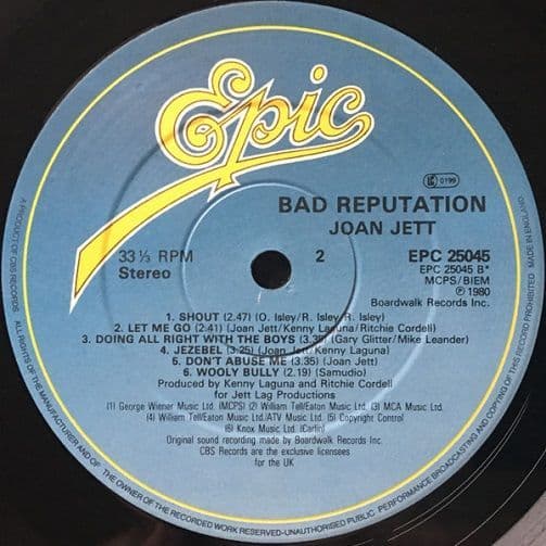JOAN JETT Bad Reputation Vinyl Record LP Epic 1981