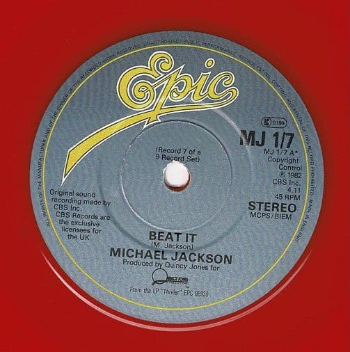 MICHAEL JACKSON Beat It Vinyl Record 7 Inch Epic 1983 Red Vinyl