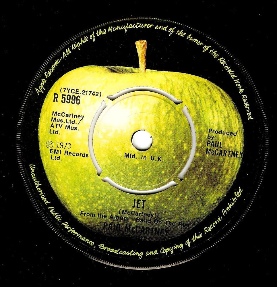 PAUL McCARTNEY AND WINGS Jet Vinyl Record 7 Inch Apple 1973