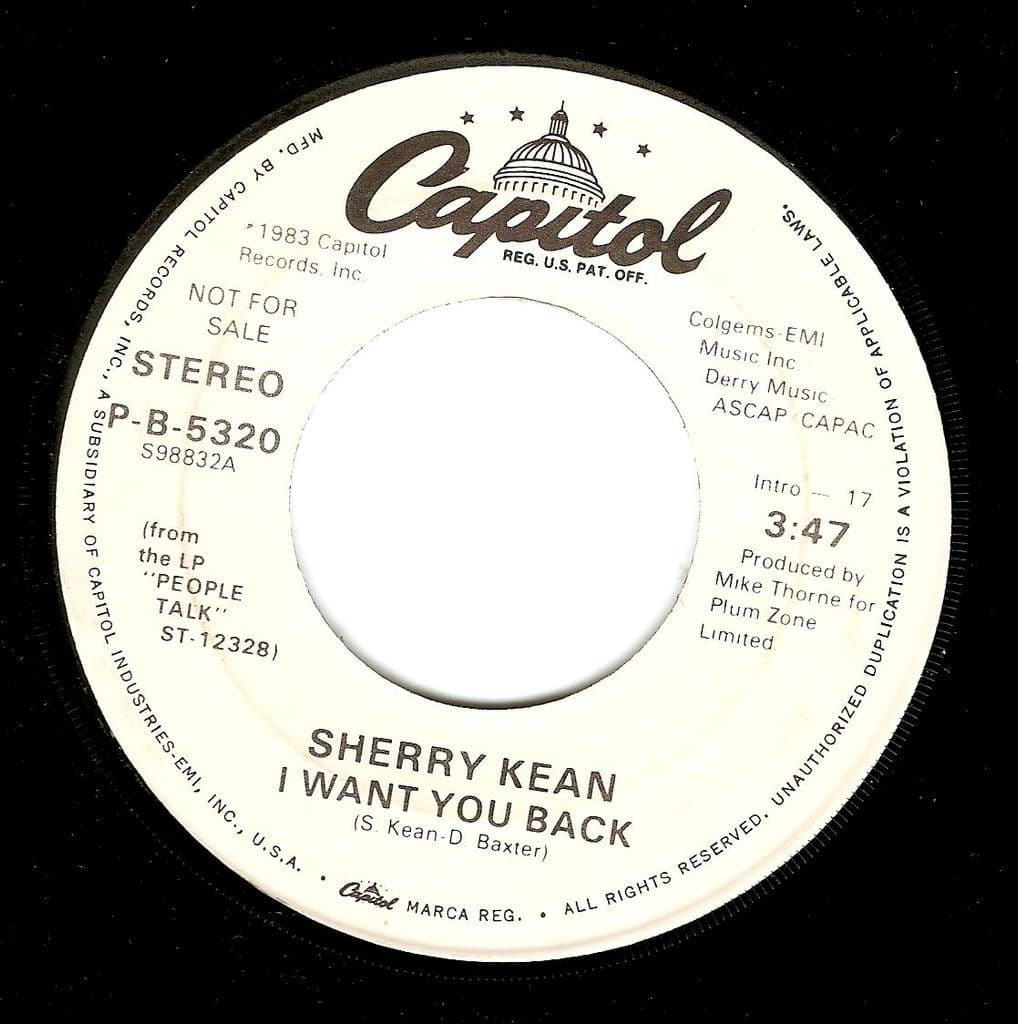 SHERRY KEAN I Want You Back Vinyl Record 7 Inch US Captiol 1983 Promo