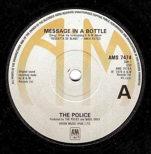 THE POLICE Message In A Bottle Vinyl Record 7 Inch A&M 1979