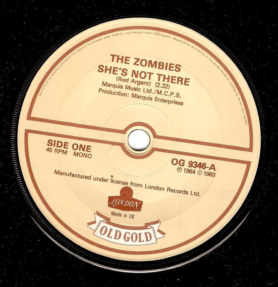 THE ZOMBIES She s Not There Vinyl Record 7 Inch Old Gold 1983