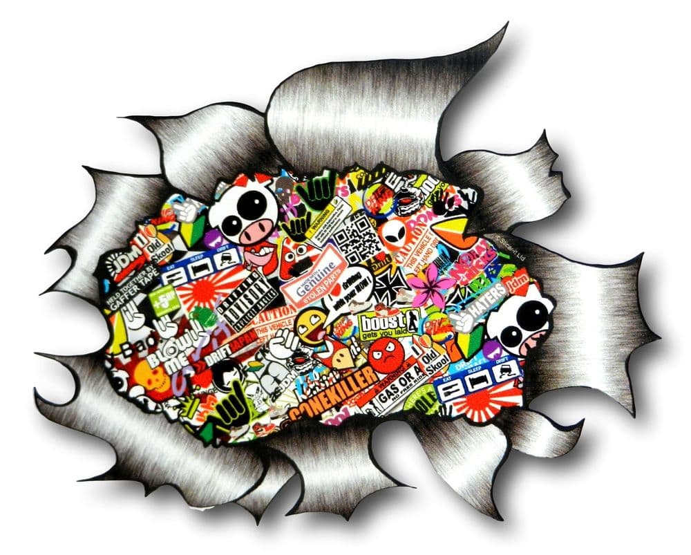 A4 Size Ripped Torn Metal Design With Colour JDM Style Stickerbomb ...