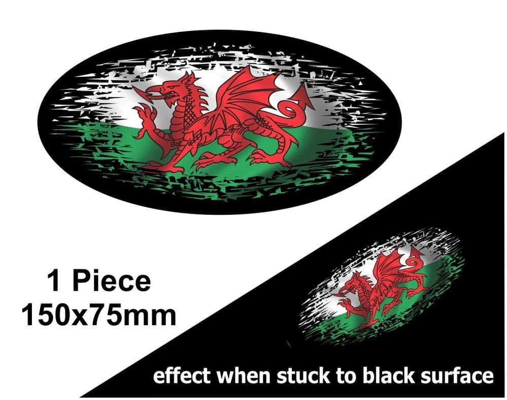 Fade To Black OVAL Design & Welsh Wales CYMRU Flag Vinyl Car sticker ...