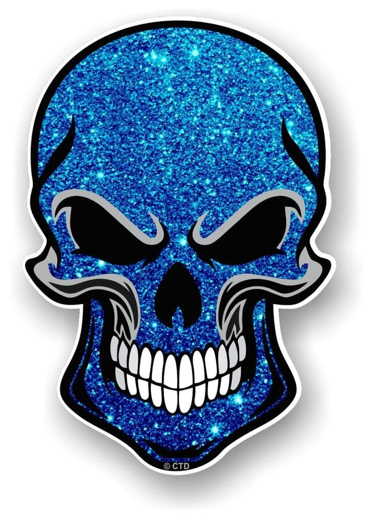 GOTHIC BIKER SKULL With Blue Glitter Sparkle Effect External Vinyl Car ...