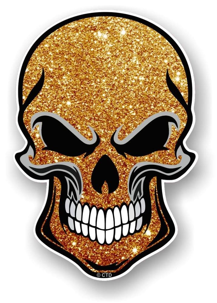 GOTHIC BIKER SKULL With Gold Glitter Sparkle Effect External Vinyl Car ...