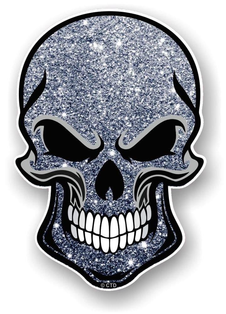 GOTHIC BIKER SKULL With Grey Glitter Sparkle Effect External Vinyl Car ...