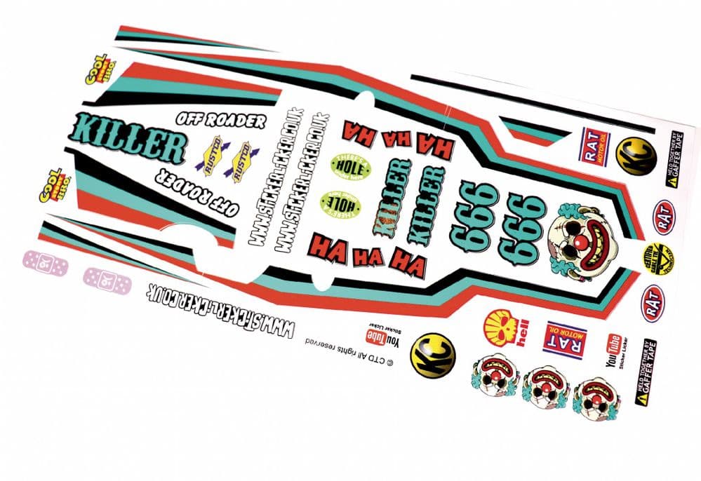 Horror Style Killer Clown themed vinyl stickers to fit R/C Tamiya ...