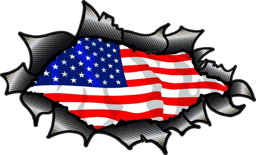Ripped Torn Carbon Fibre Fiber Design With American Stars & Stripes US ...