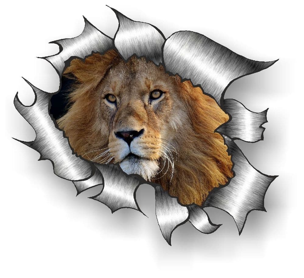Ripped Torn Metal Design With Lion Motif External Vinyl Car Sticker ...