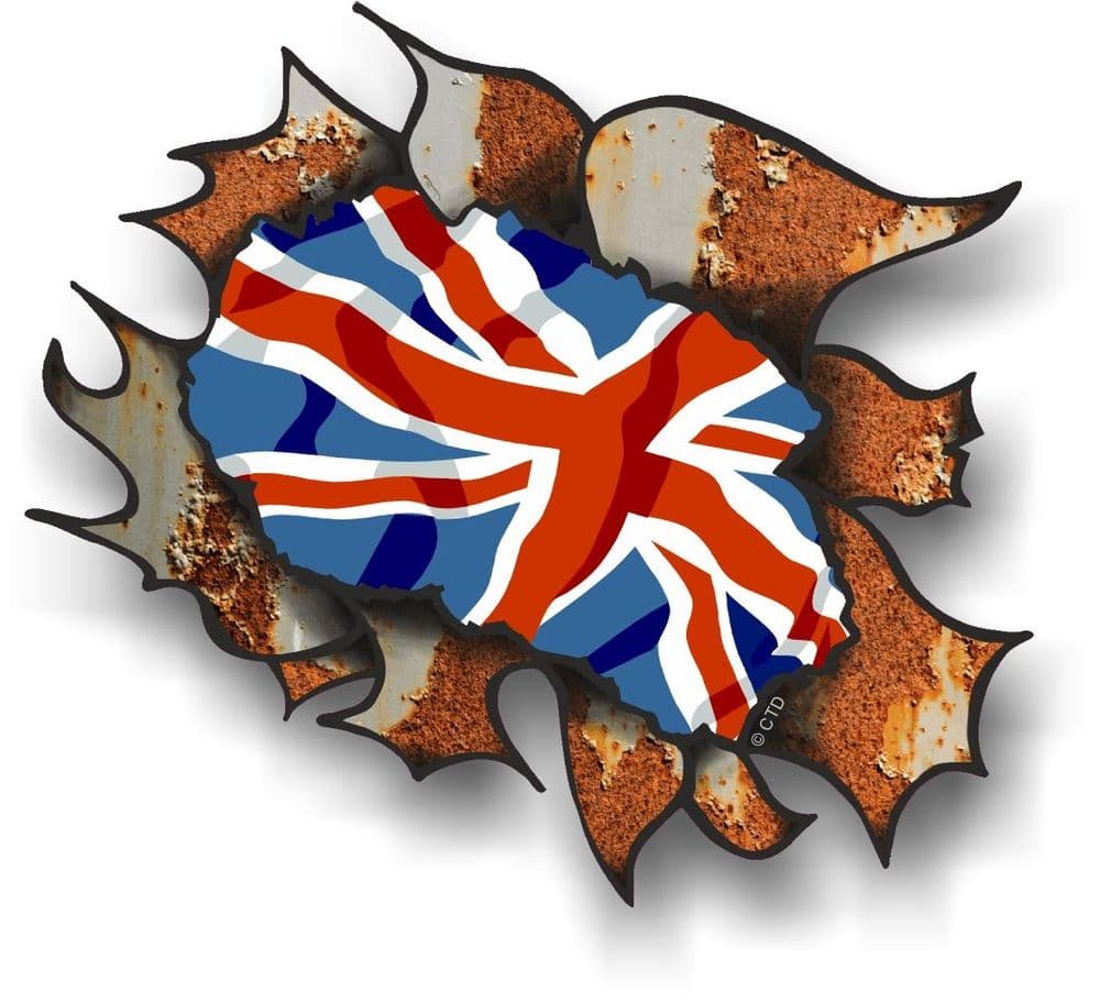 Ripped Torn Metal Rusty Design With UK British Flag Motif External ...