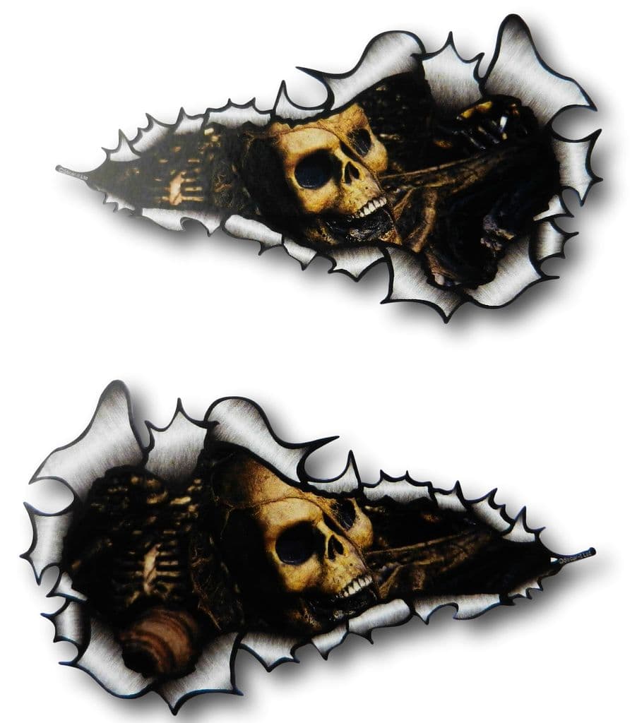 X-Large Long Pair Ripped Torn Metal Design With Evil SKULL Inside Motif ...