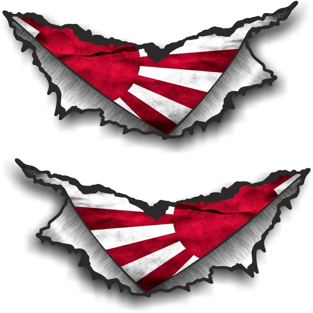 XLARGE Pair Triangular Ripped Torn Metal & JDM R/SUN Japanese Flag ...